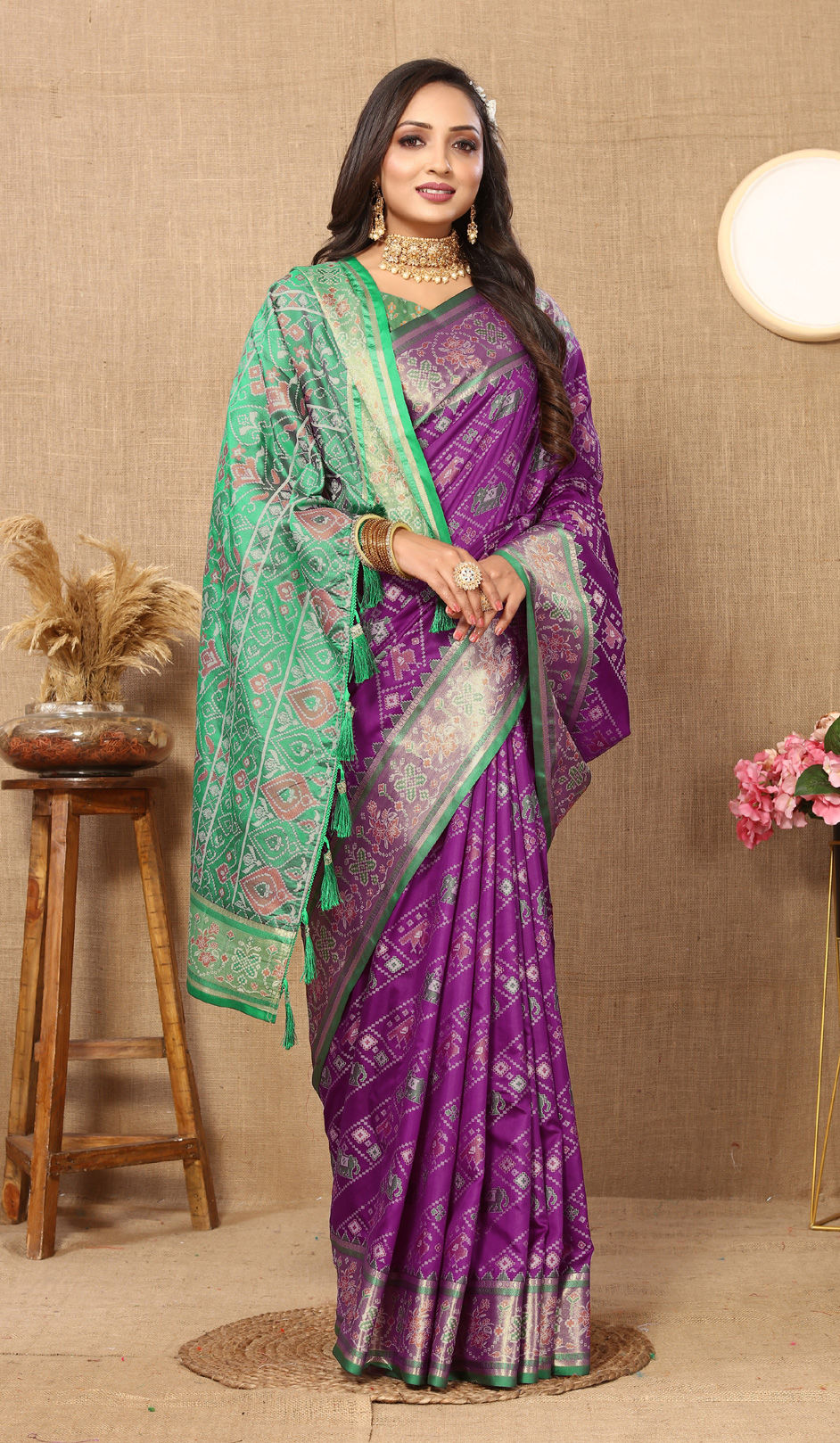 Reception, Traditional Purple and Violet color Patola Silk fabric Saree ...