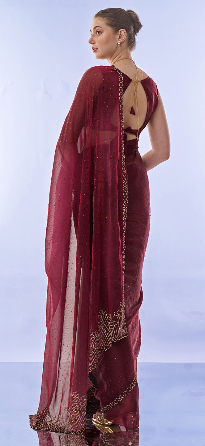 Engagement, Reception, Traditional Red and Maroon color Silk fabric Saree : 1949185