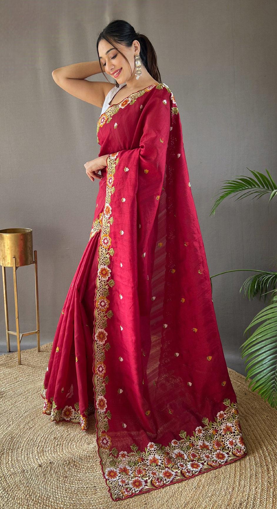 Reception, Traditional Red and Maroon color Silk fabric Saree : 1949772
