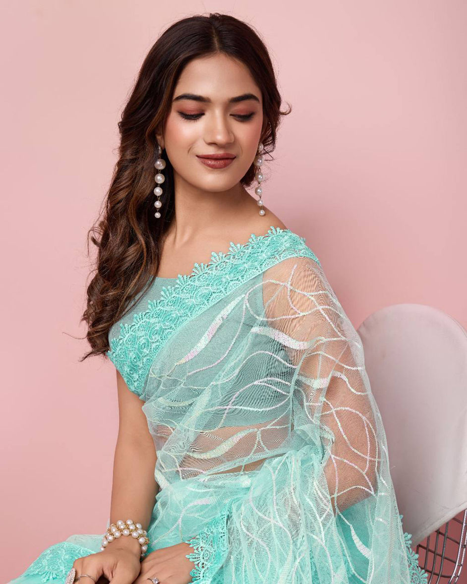 Festive, Party Wear, Reception Blue color Net fabric Saree : 1951029