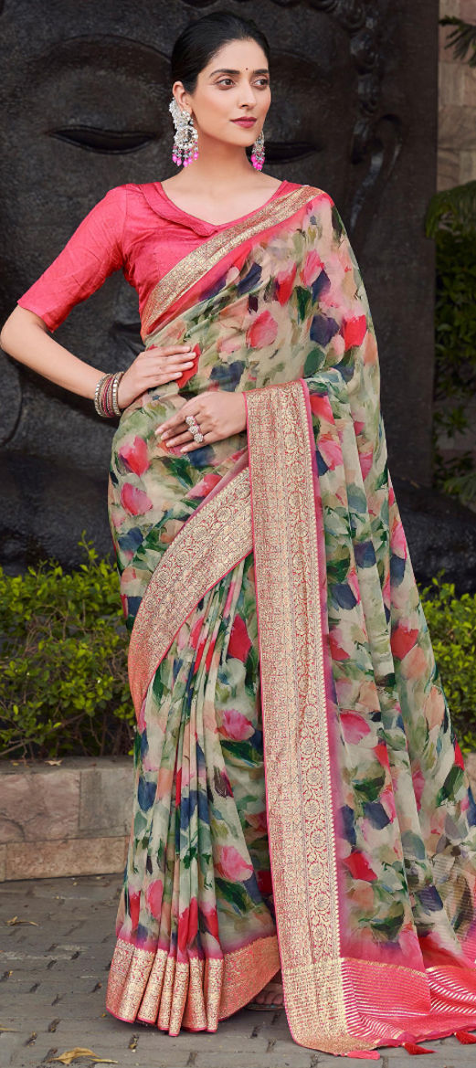 Reception, Traditional, Wedding Multicolor color Silk fabric Saree ...