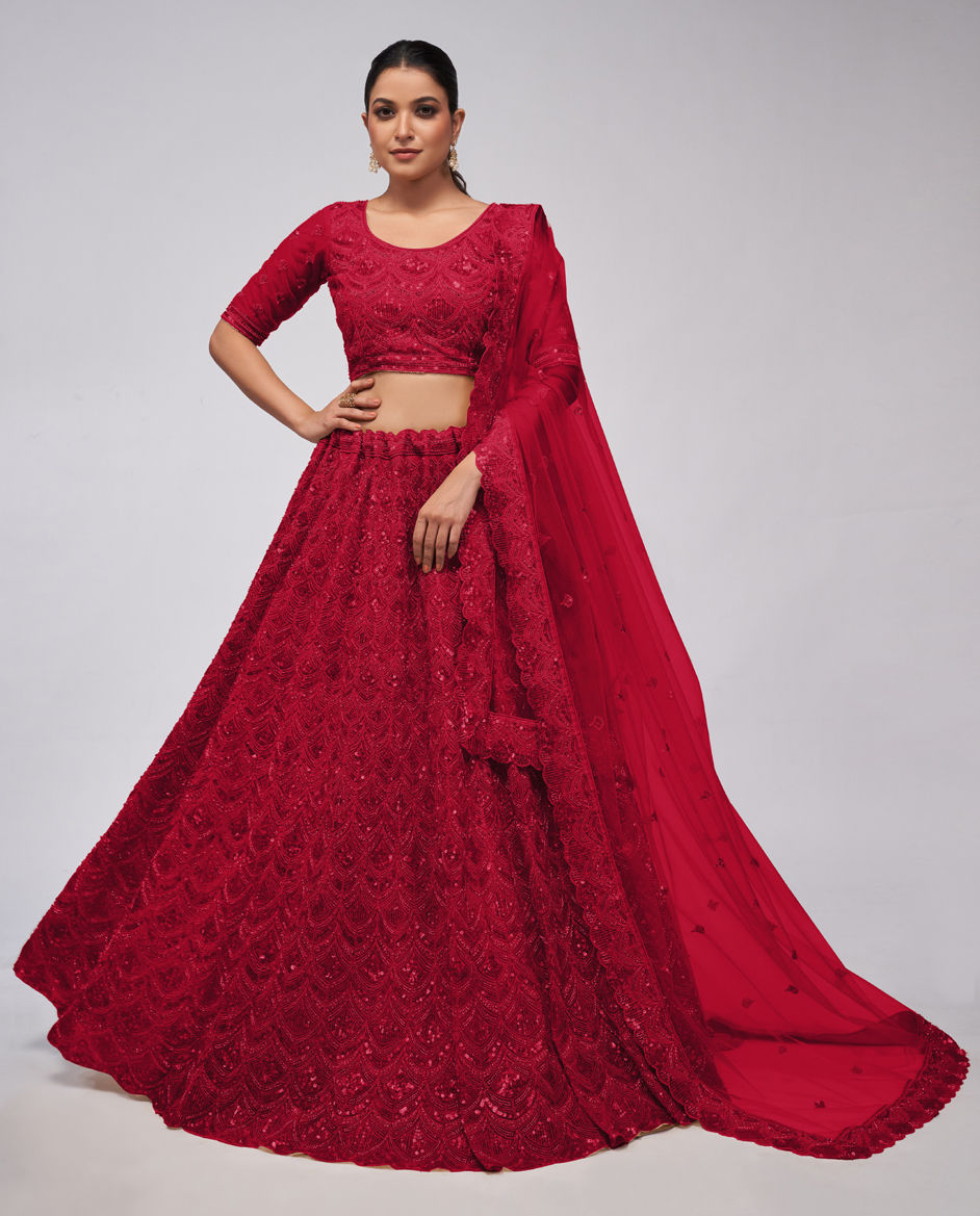 Bridal, Wedding Pink and Majenta color Net fabric Lehenga : 1952144