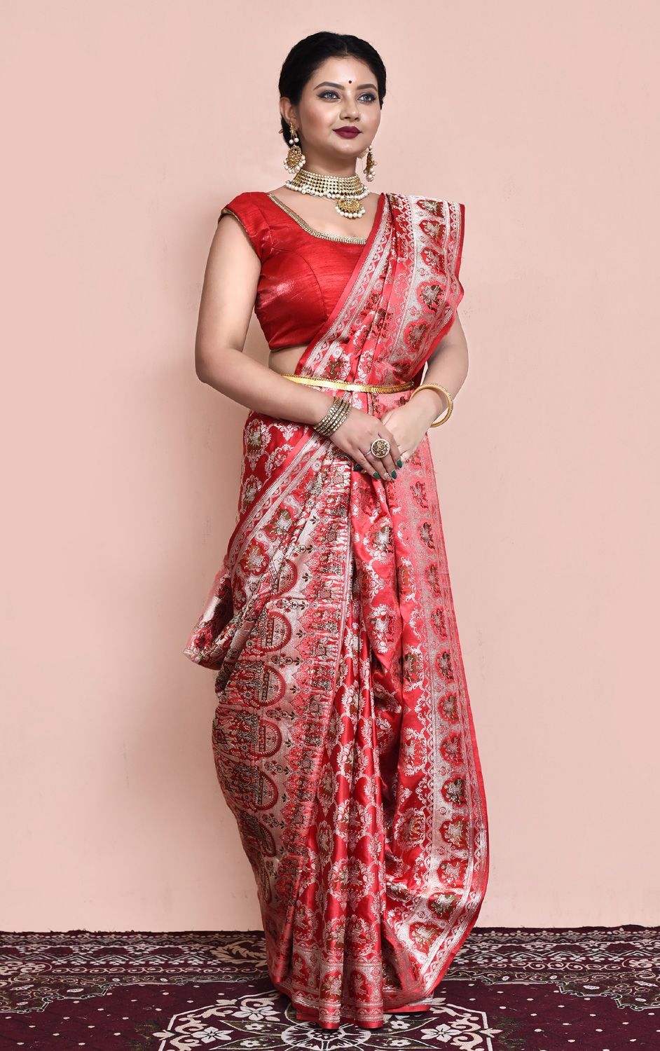 Bridal, Traditional, Wedding Red and Maroon color Silk fabric Saree : 1952200