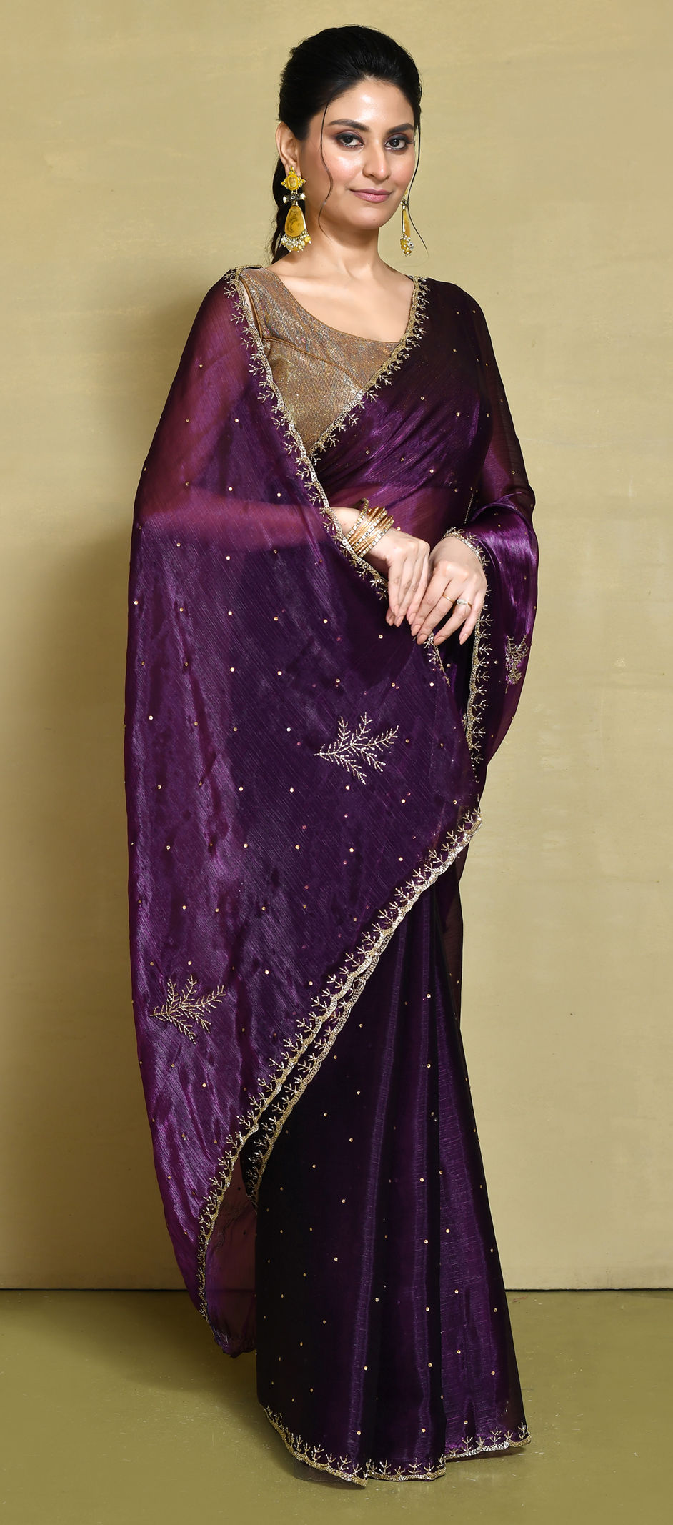 Bridal, Wedding Purple and Violet color Shimmer fabric Saree : 1952327