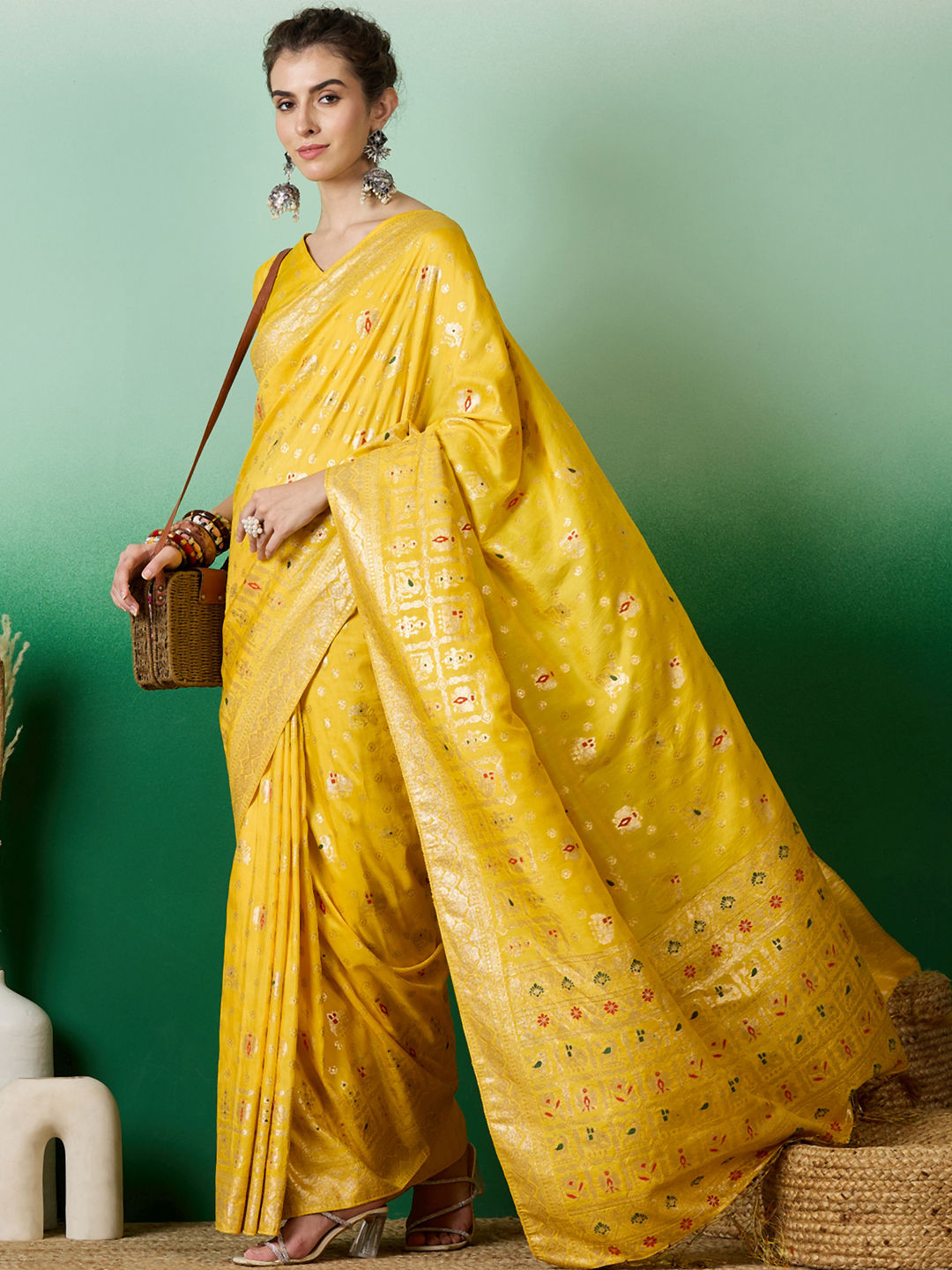 Party Wear, Traditional Yellow color Art Silk fabric Saree : 1953850