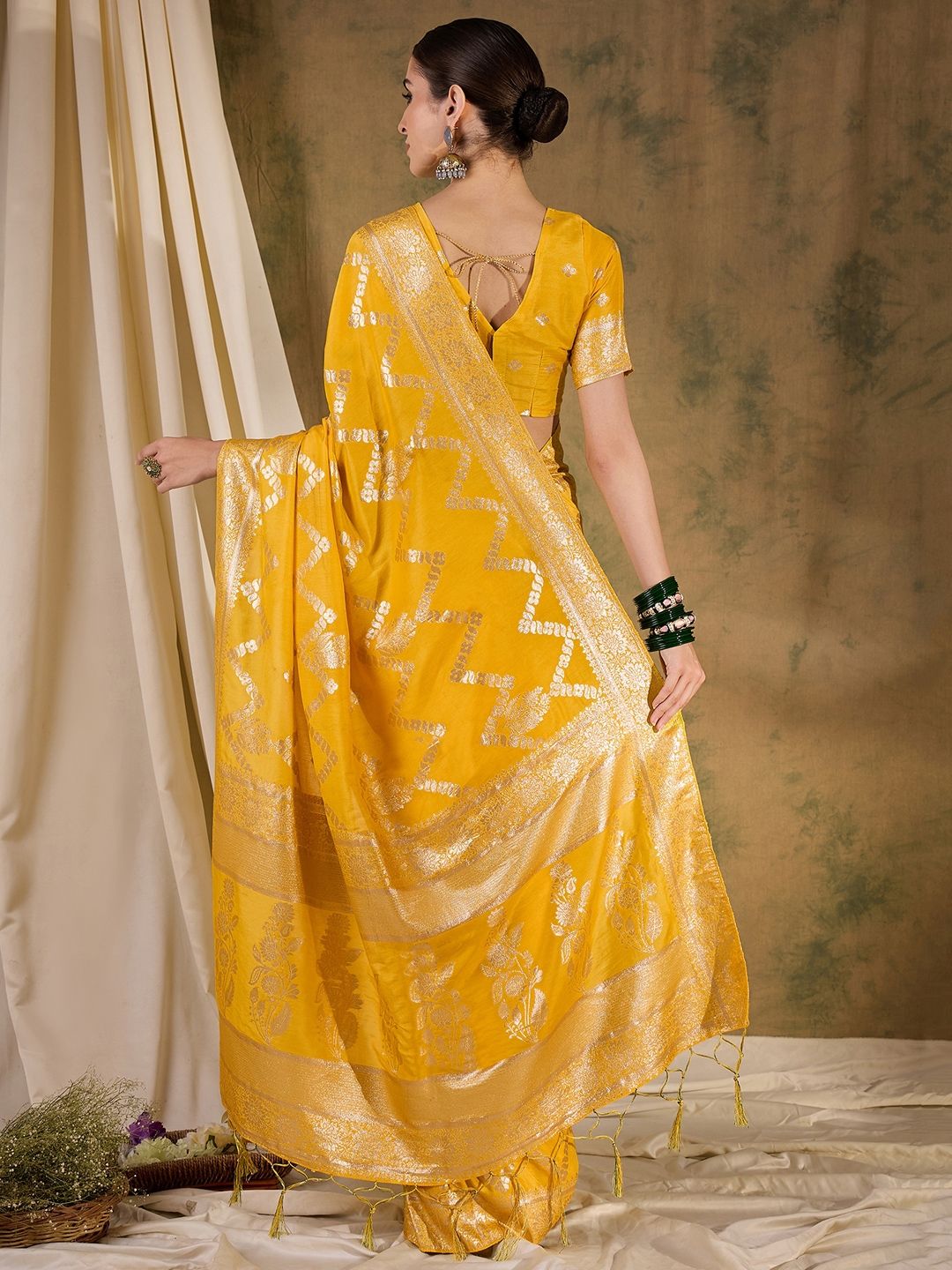 Party Wear, Traditional Yellow color Art Silk fabric Saree : 1953852