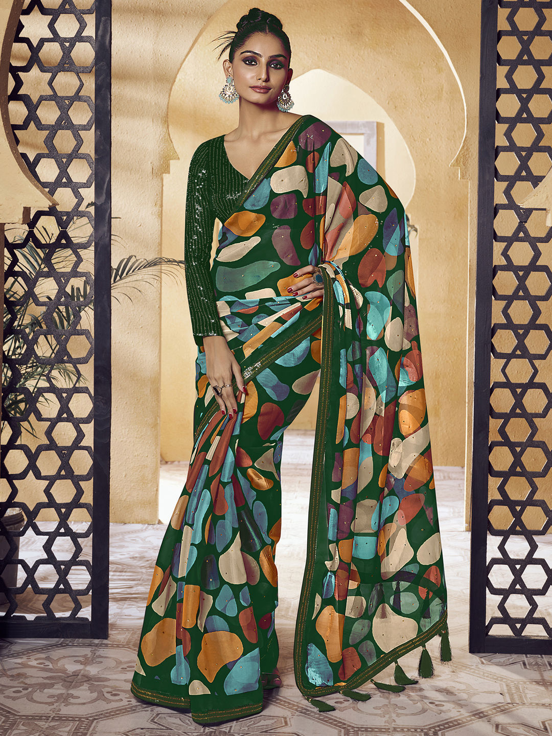 Festive, Traditional Multicolor color Satin Silk fabric Saree : 1953961