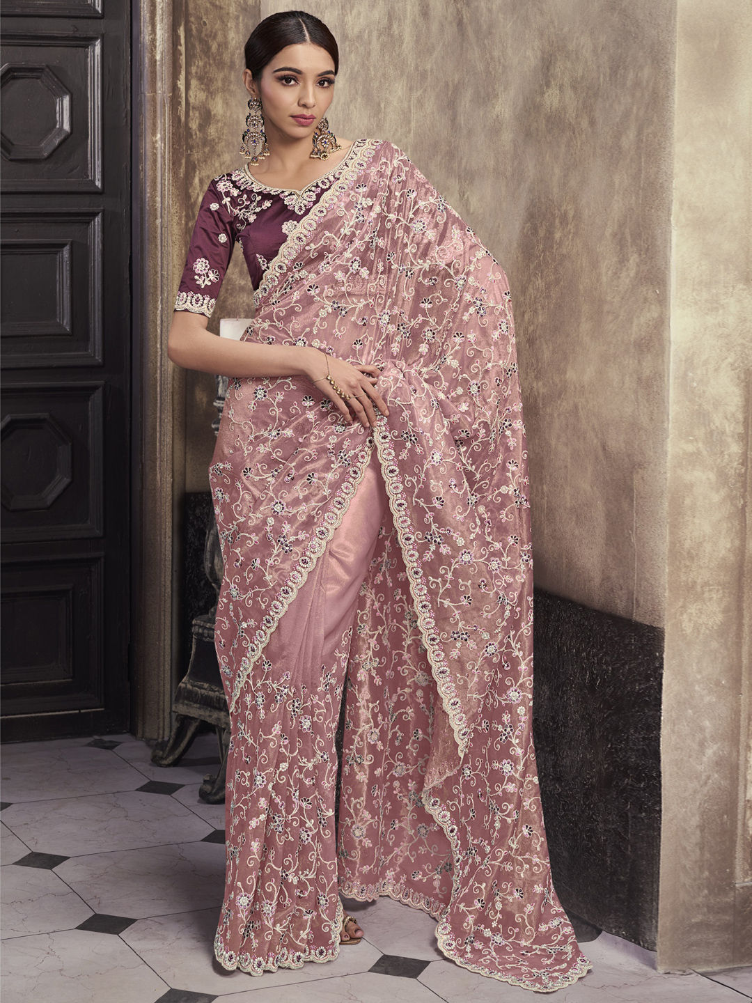 Engagement, Festive, Reception Purple and Violet color Net fabric Saree ...