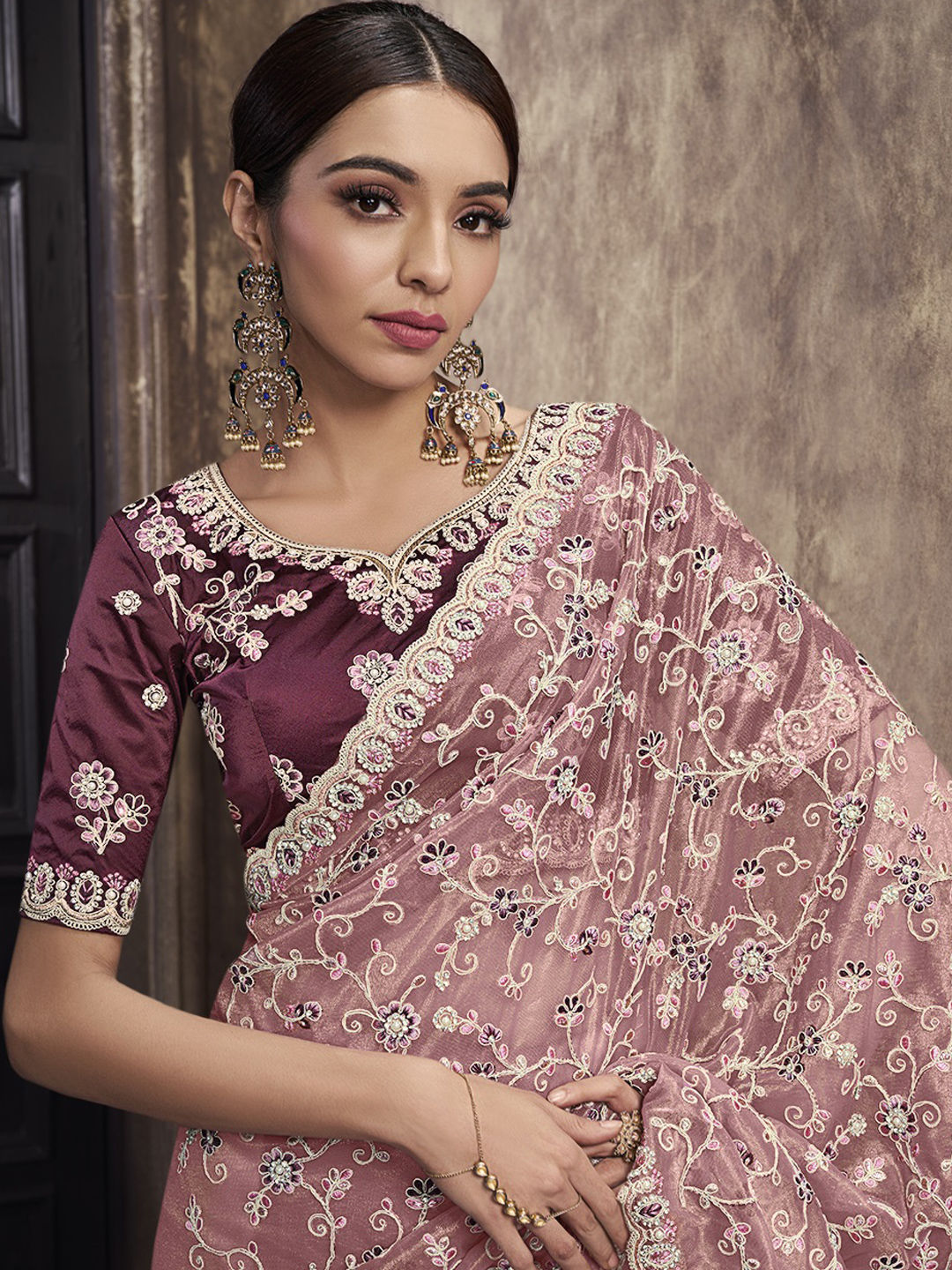 Engagement, Festive, Reception Purple and Violet color Net fabric Saree ...