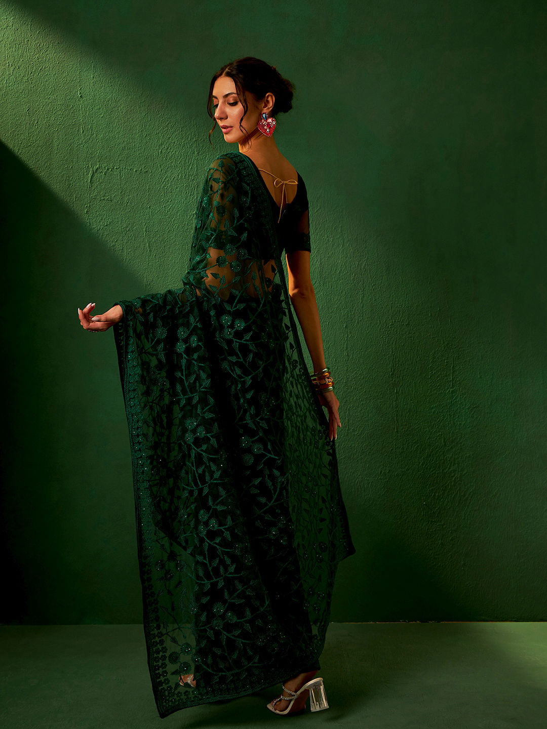 Party Wear Green color Net fabric Saree : 1954463