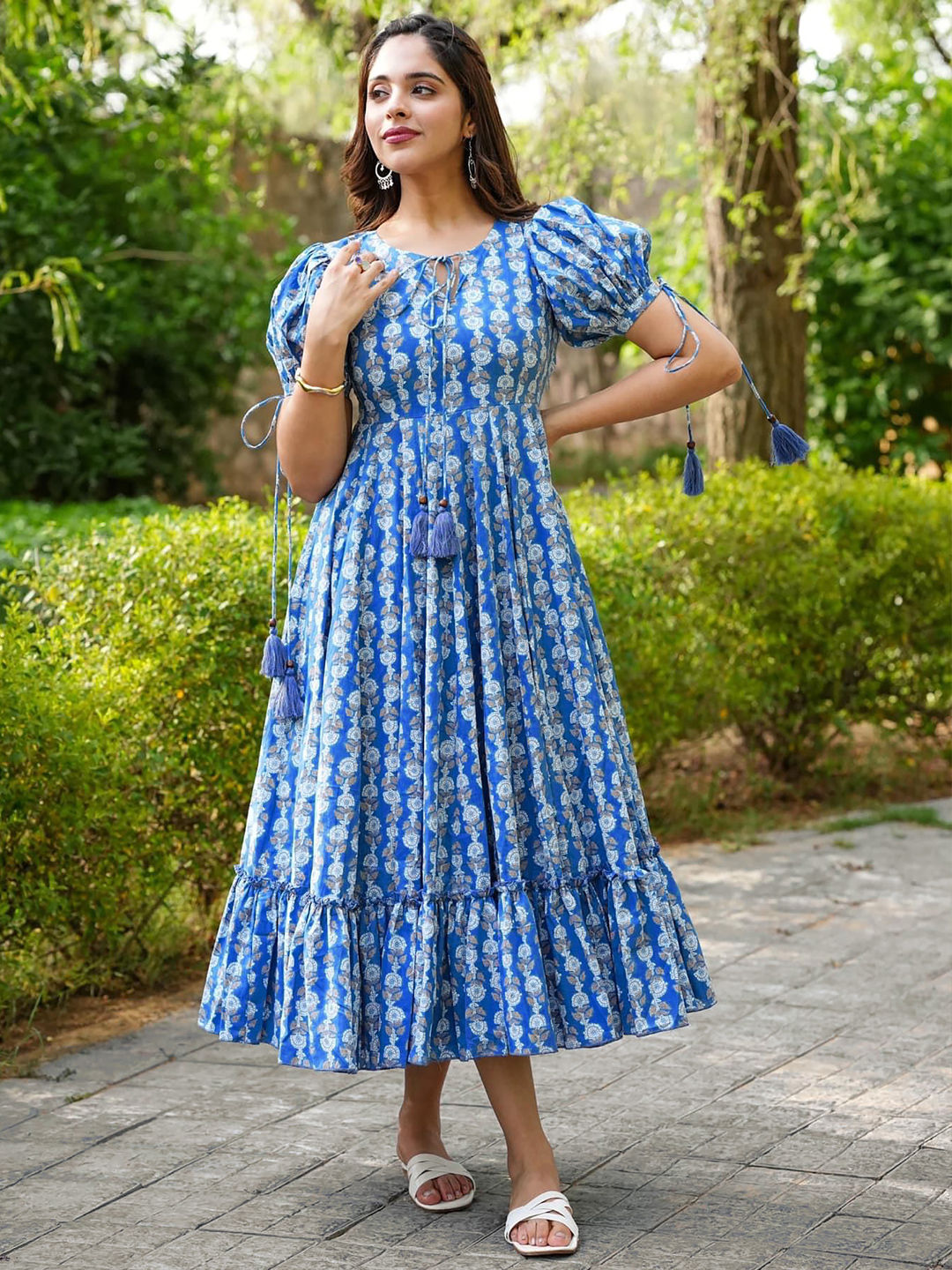 Summer Blue color Rayon fabric Dress : 1954512