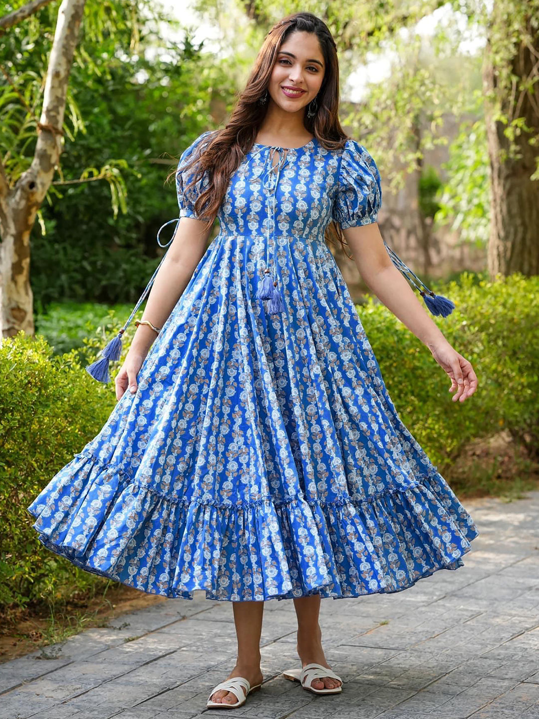 Summer Blue color Rayon fabric Dress : 1954512
