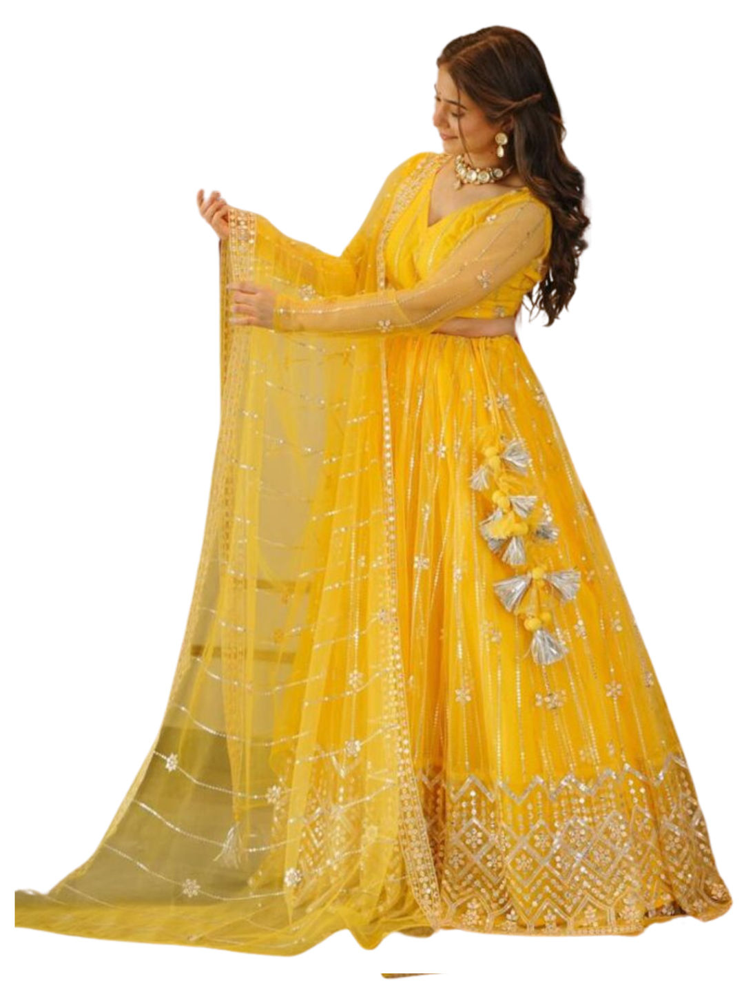 Bridal, Wedding Yellow color Net fabric Lehenga : 1954666