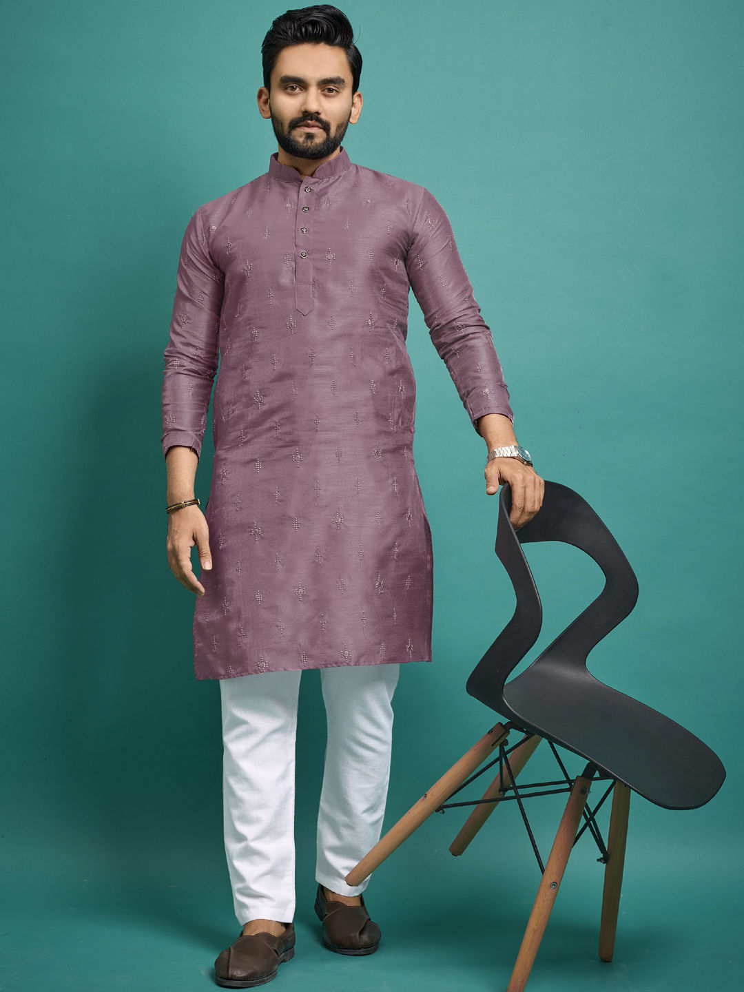 Festive, Wedding Purple and Violet color Art Silk fabric Kurta Pyjamas ...