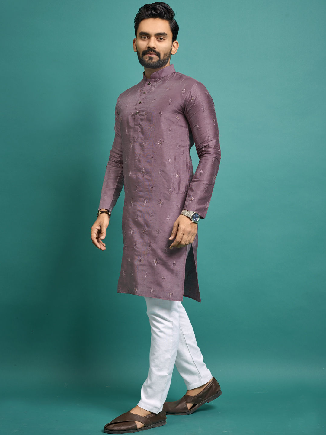 Festive, Wedding Purple and Violet color Art Silk fabric Kurta Pyjamas ...