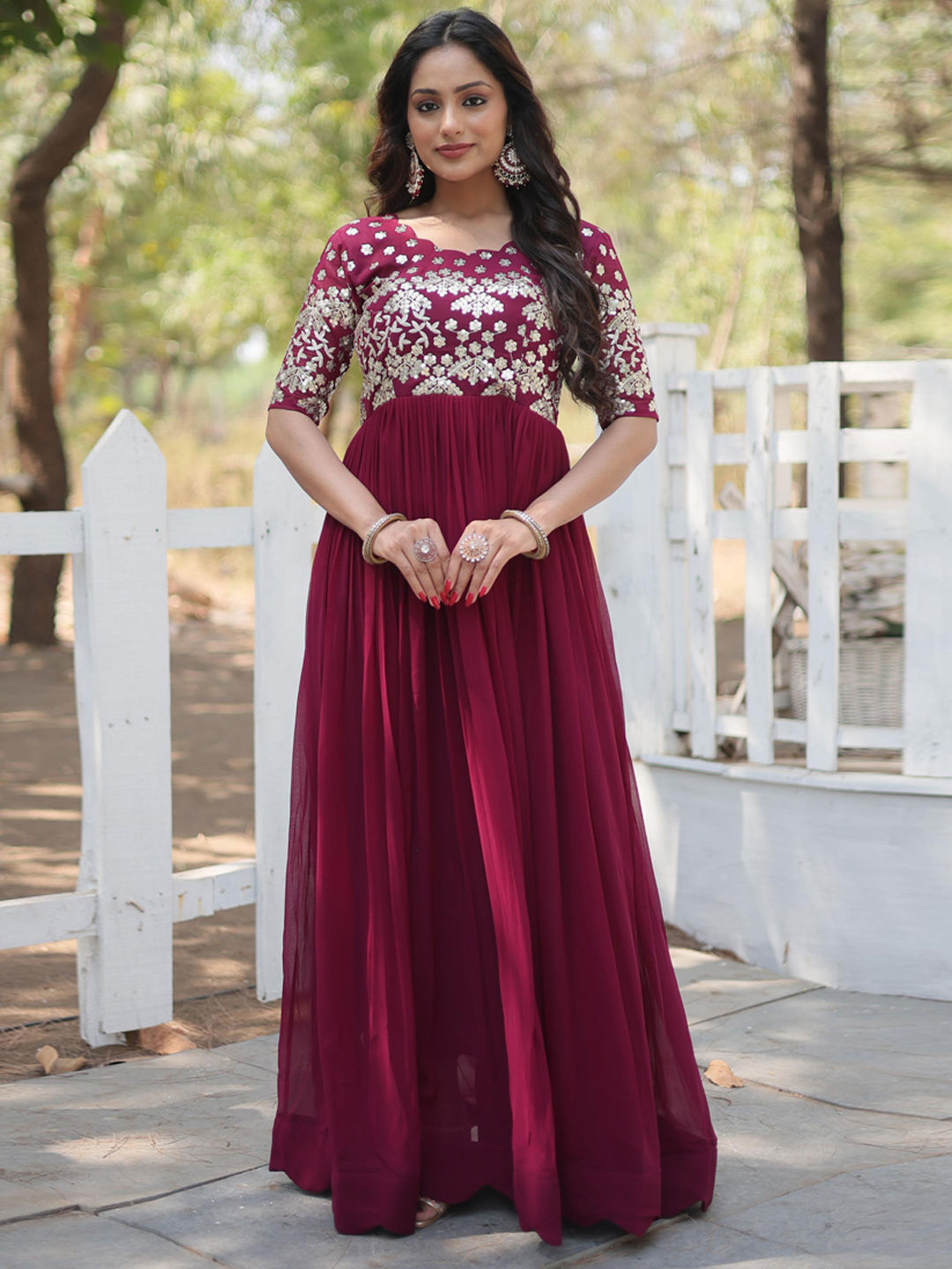 Festive, Party Wear, Reception Red and Maroon color Faux Georgette ...