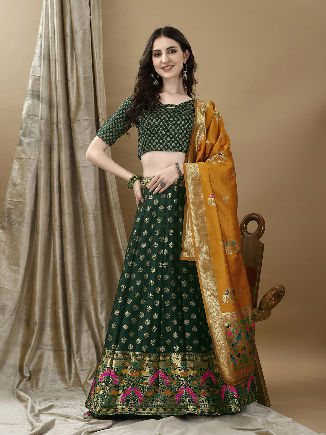Festive, Party Wear Green color Jacquard fabric Lehenga : 1957946