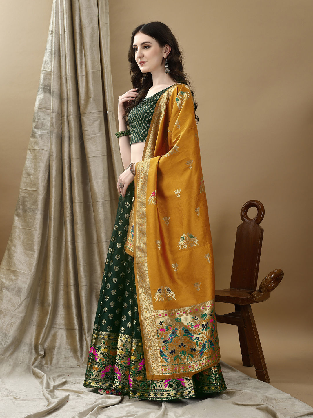 Festive, Party Wear Green color Jacquard fabric Lehenga : 1957946