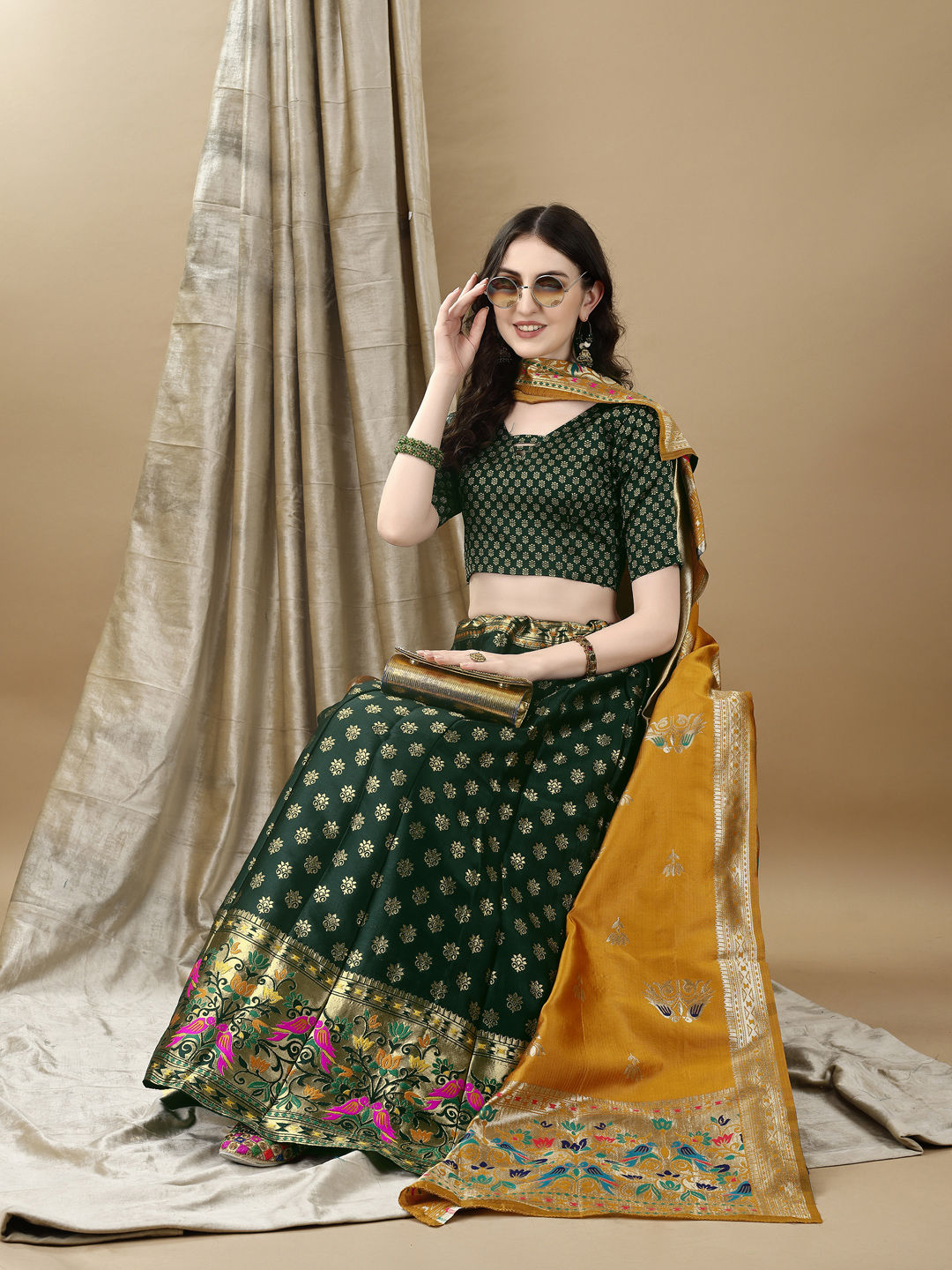 Festive, Party Wear Green color Jacquard fabric Lehenga : 1957946