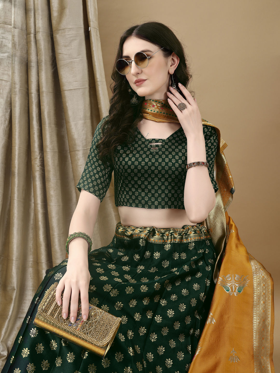 Festive, Party Wear Green color Jacquard fabric Lehenga : 1957946