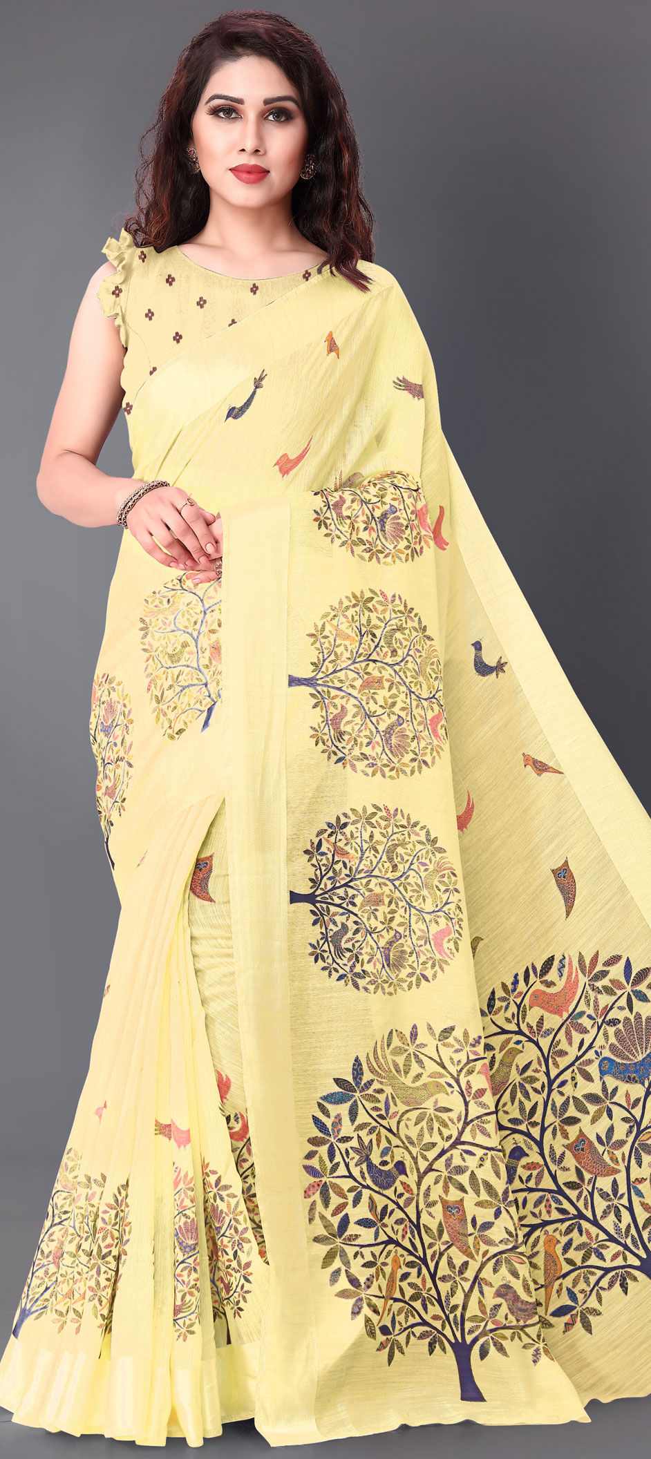 Casual, Traditional Yellow color Cotton fabric Saree : 1638706