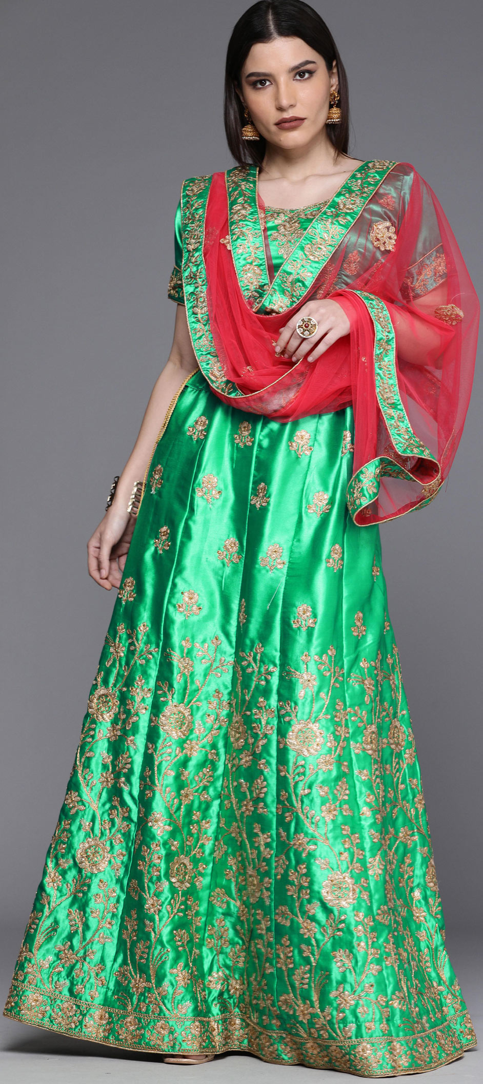 Engagement, Festive, Reception Green color Satin Silk fabric Lehenga ...