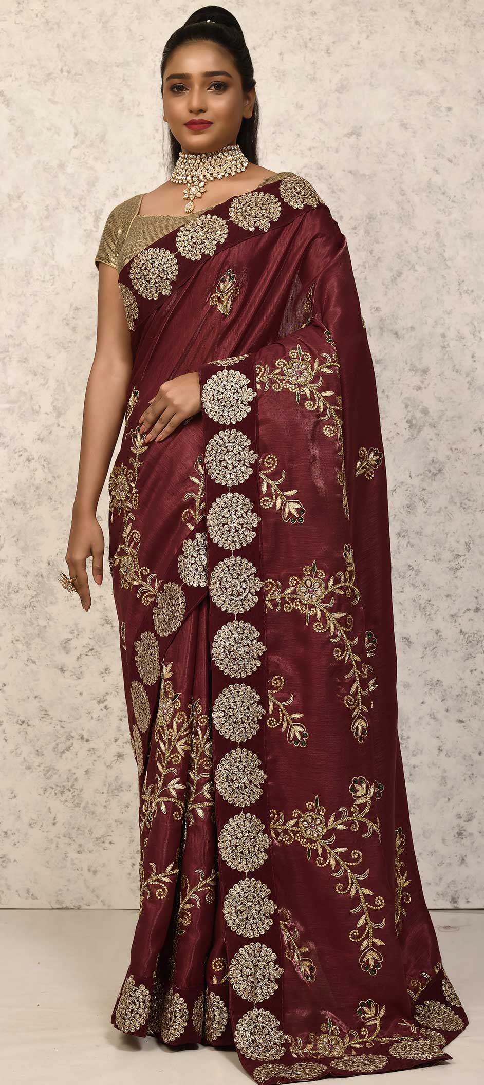 Traditional, Wedding Red and Maroon color Art Silk, Silk fabric Saree ...