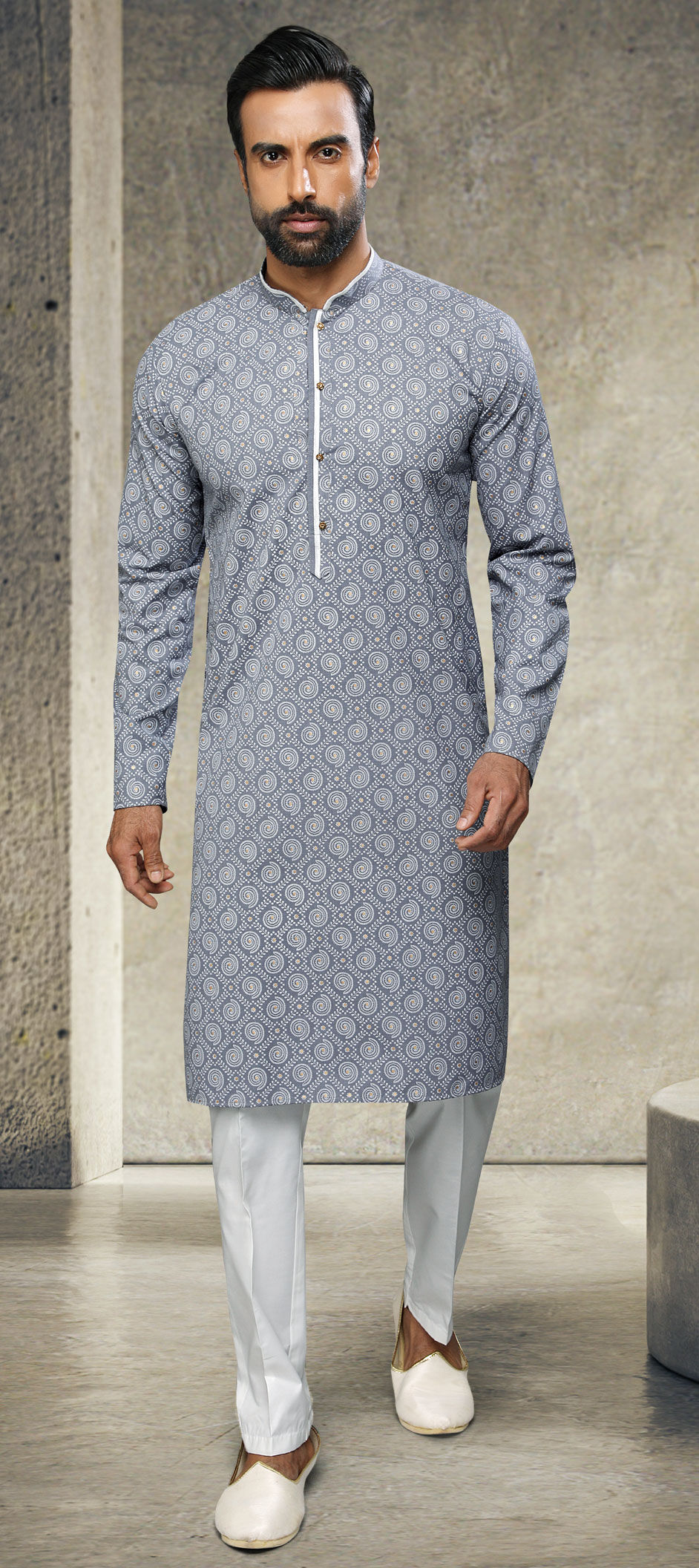 Black and Grey color Cotton fabric Kurta Pyjamas : 1821469