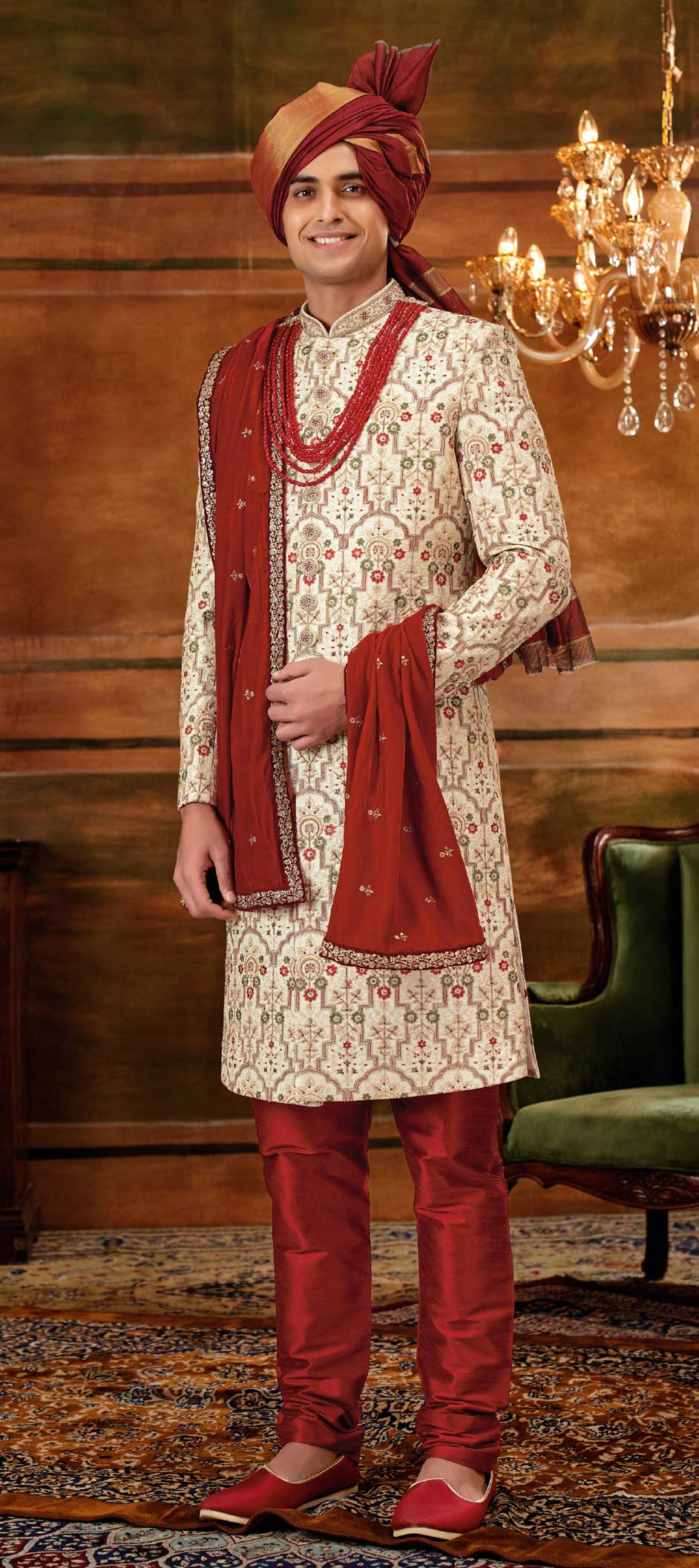 Beige and Brown color Art Silk fabric Sherwani : 1838016