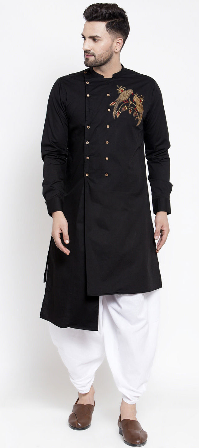 Black and Grey color Cotton fabric Dhoti Kurta : 1847277