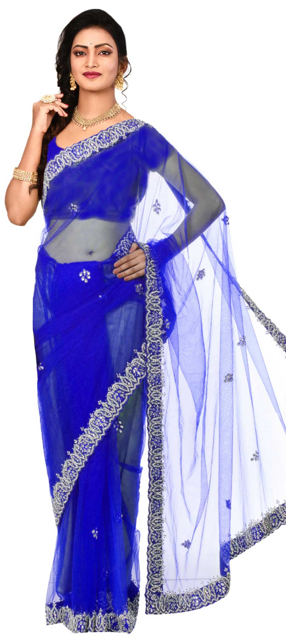 Festive Blue color Net fabric Saree : 1860492