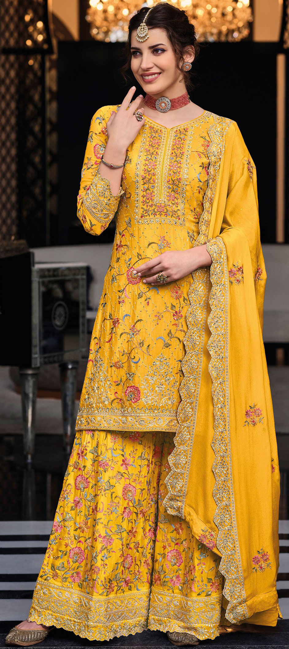 Bollywood Yellow color Art Silk fabric Salwar Kameez : 1877435
