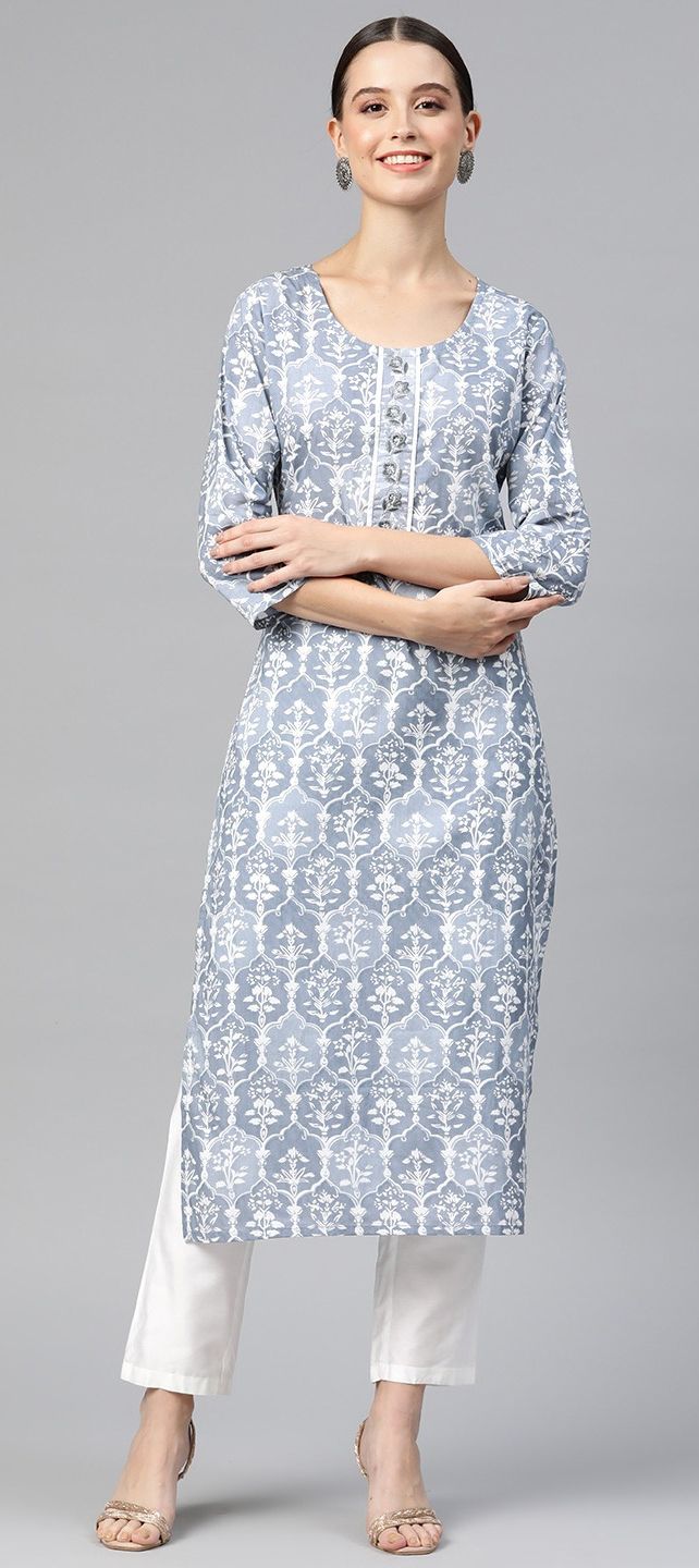 Casual Black and Grey color Cotton fabric Kurti : 1892940