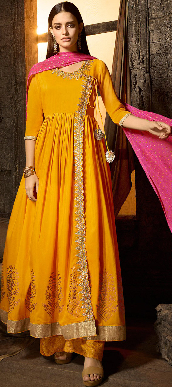 Party Wear, Reception Yellow color Cotton fabric Salwar Kameez : 1893957