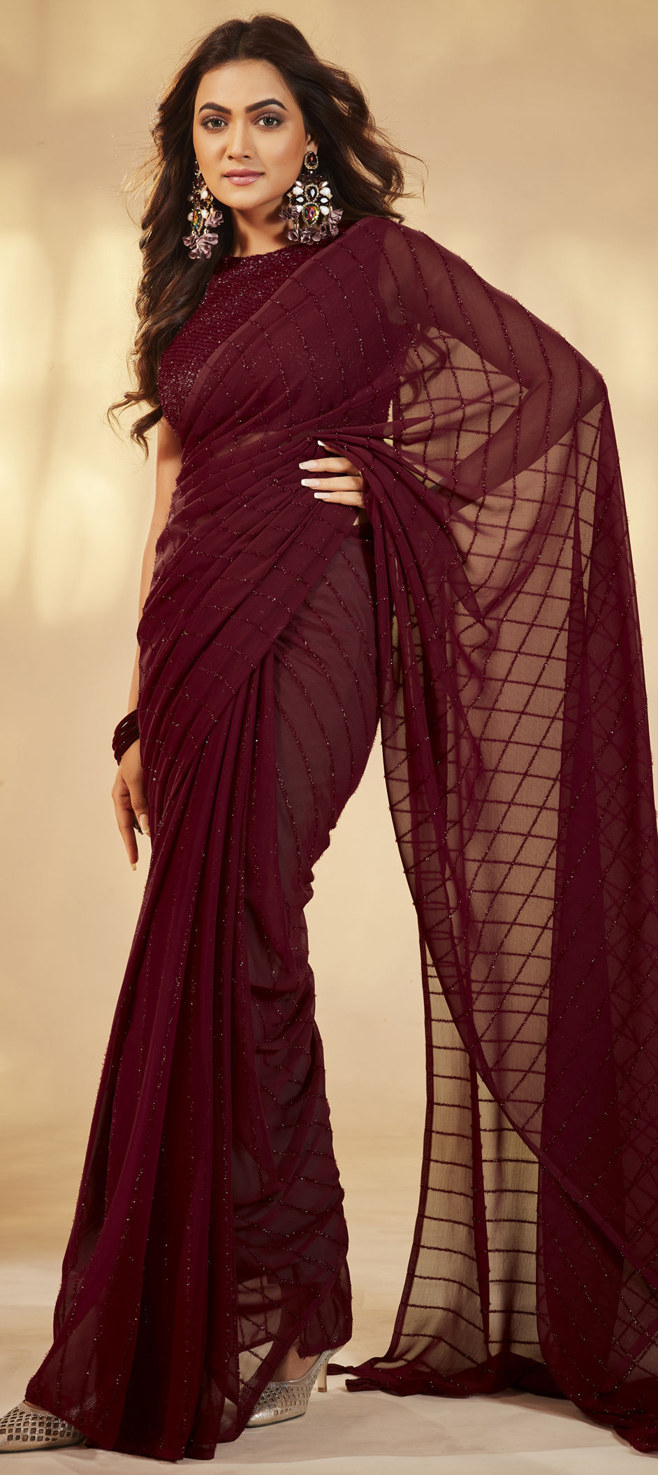 Festive, Party Wear Red and Maroon color Georgette fabric Saree : 1898951