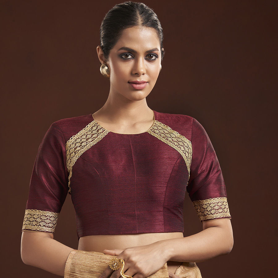 Party Wear Red and Maroon color Raw Silk fabric Blouse : 1901870