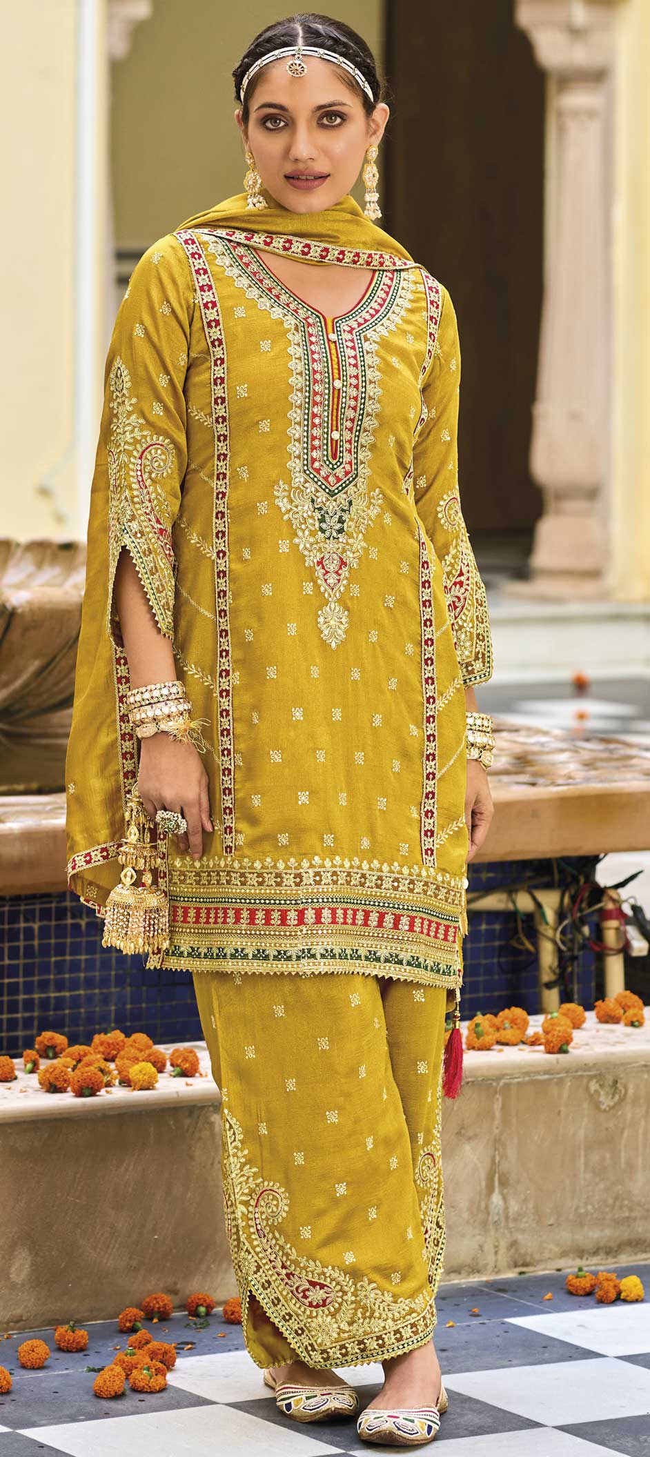 Festive, Reception, Wedding Yellow color Premium Silk fabric Salwar ...