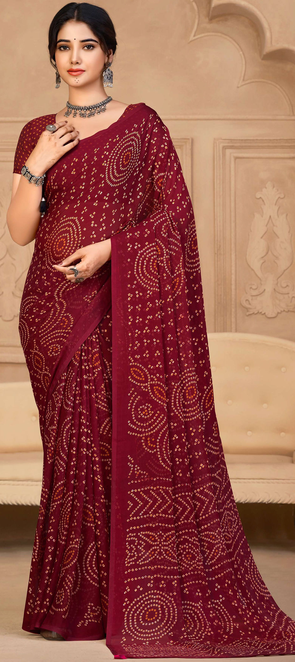 Festive, Reception Red and Maroon color Chiffon fabric Saree : 1915551