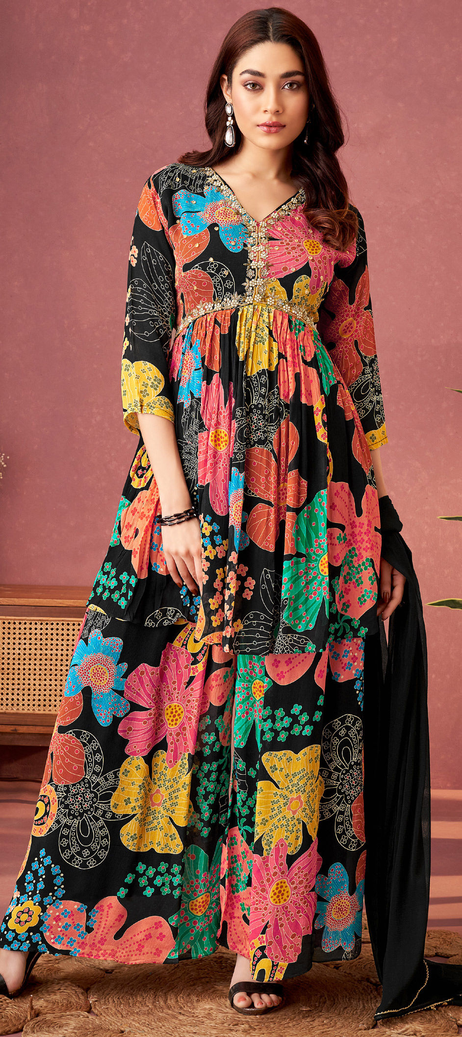 Party Wear, Reception, Wedding Multicolor color Chiffon fabric Salwar ...