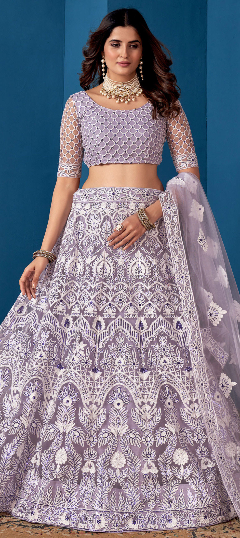 Festive, Reception, Wedding Purple and Violet color Net fabric Lehenga ...