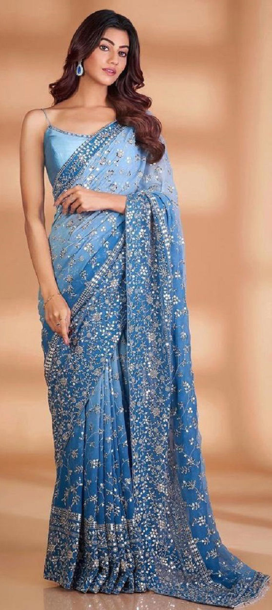 Festive, Party Wear, Reception Blue color Georgette fabric Saree : 1925325