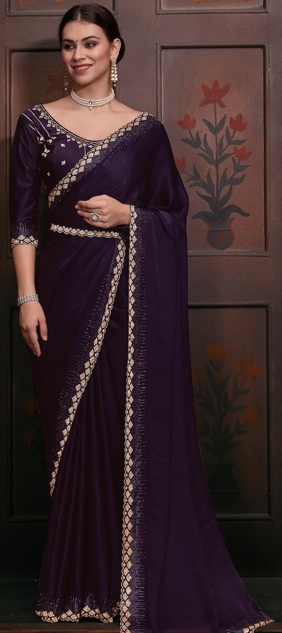 Bridal, Wedding Purple and Violet color Georgette fabric Saree : 1937859
