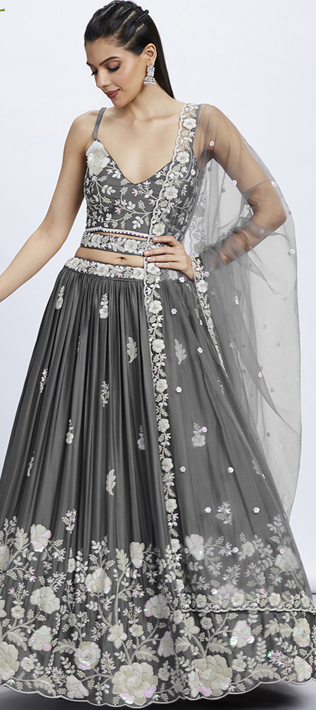 Bridal, Engagement, Wedding Black and Grey color Georgette fabric ...