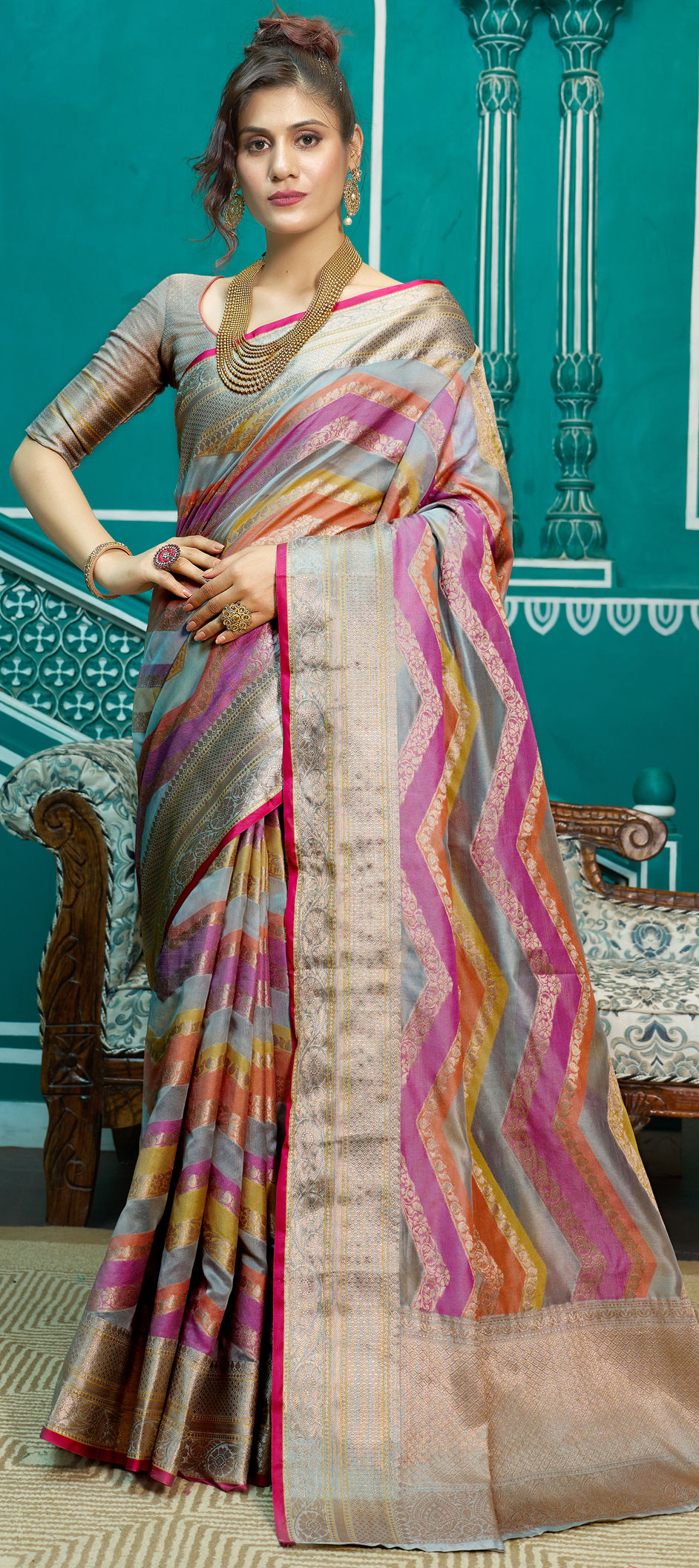 Festive, Traditional Multicolor color Blended fabric Saree : 1940771