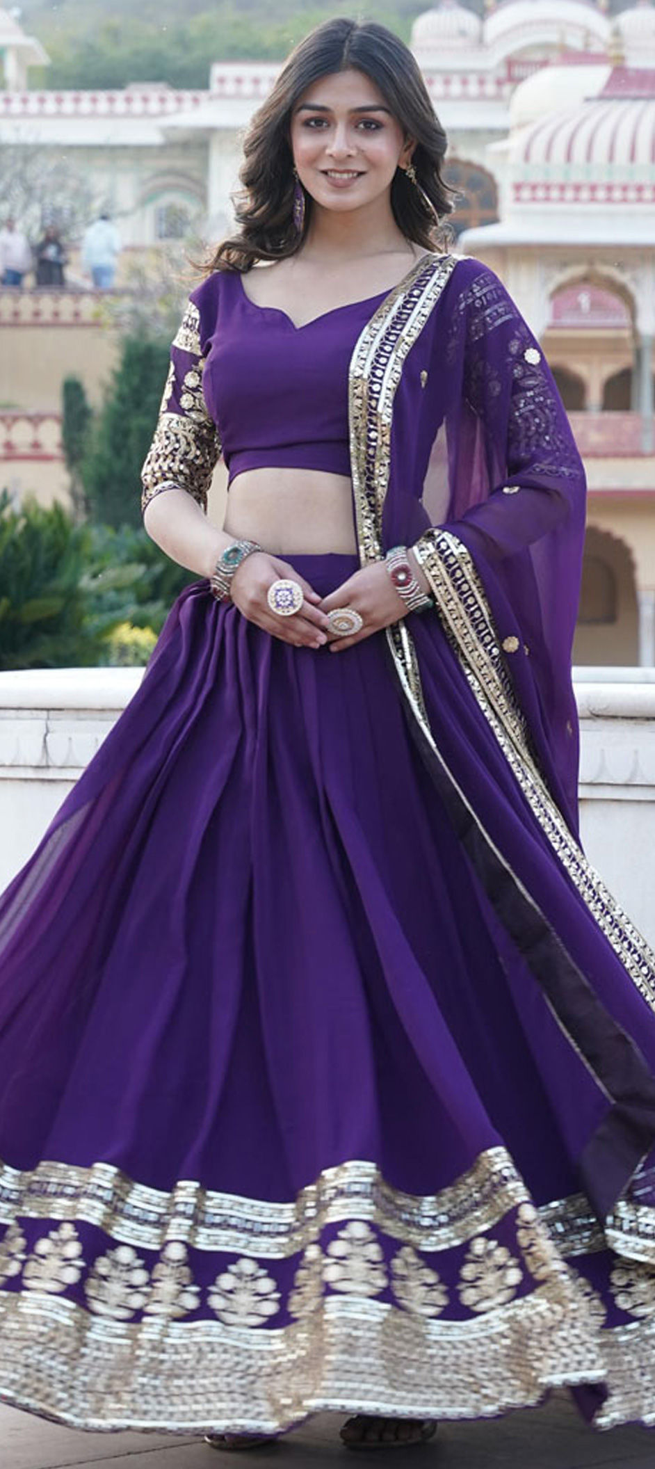 Engagement, Reception, Wedding Purple and Violet color Georgette fabric ...