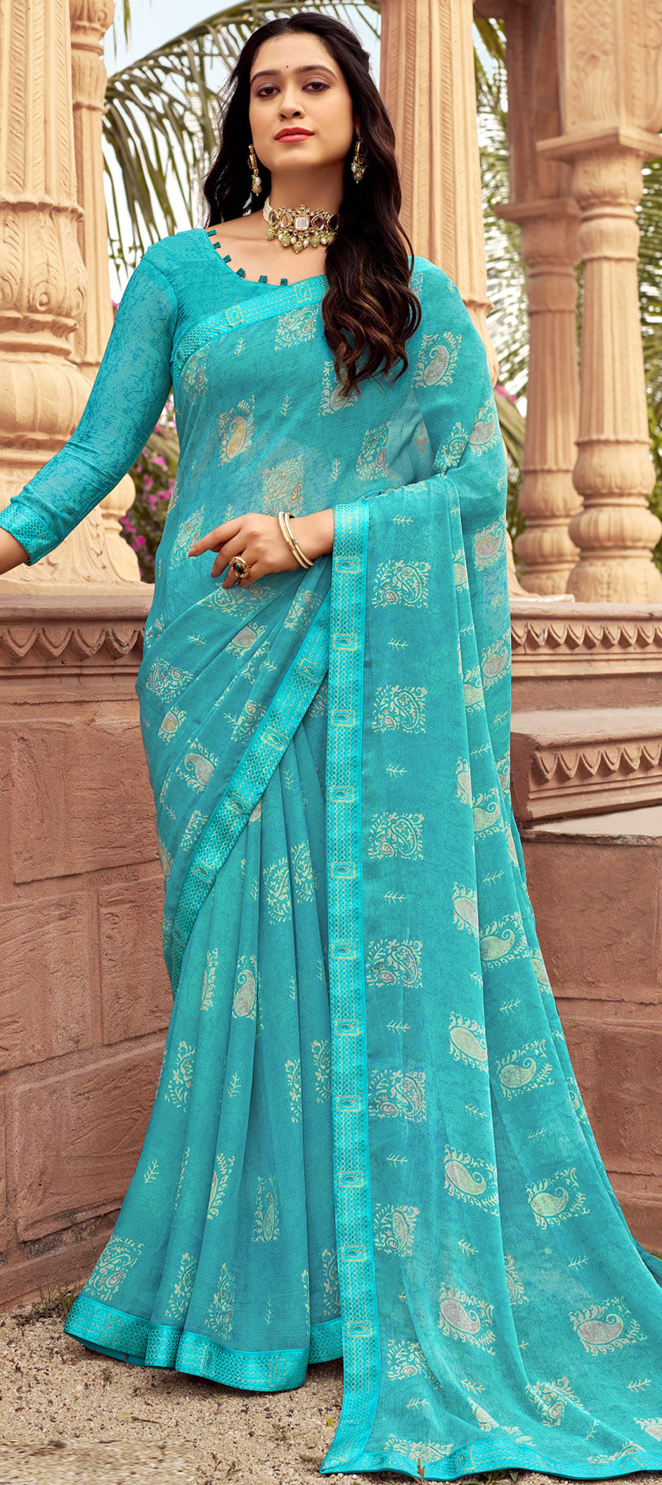 Casual Blue color Chiffon fabric Saree : 1947462