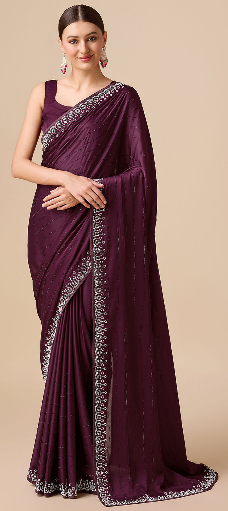 Reception, Traditional Purple and Violet color Satin Silk fabric Saree ...