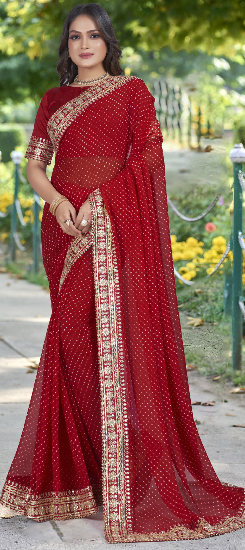 Festive, Party Wear Red and Maroon color Georgette fabric Saree : 1951215
