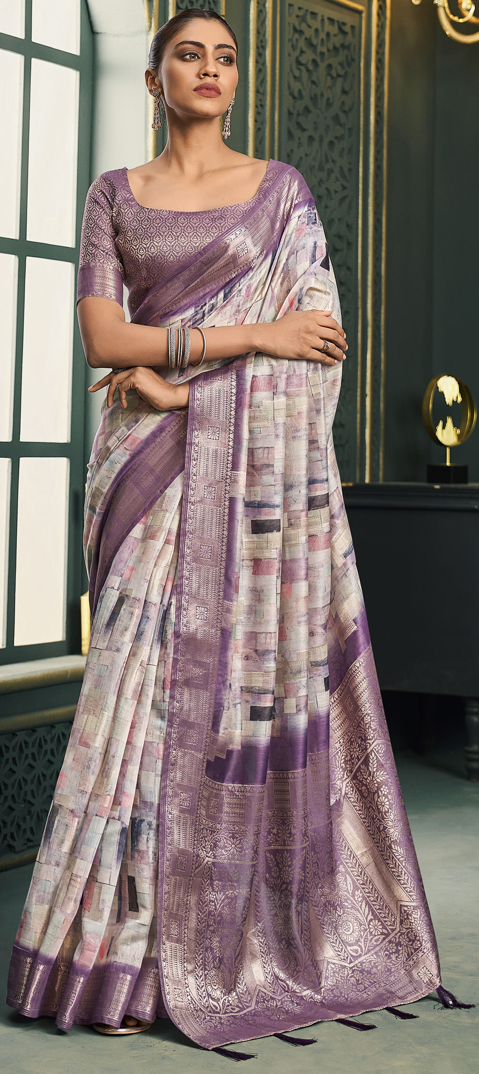 Party Wear, Traditional Multicolor color Cotton fabric Saree : 1952242