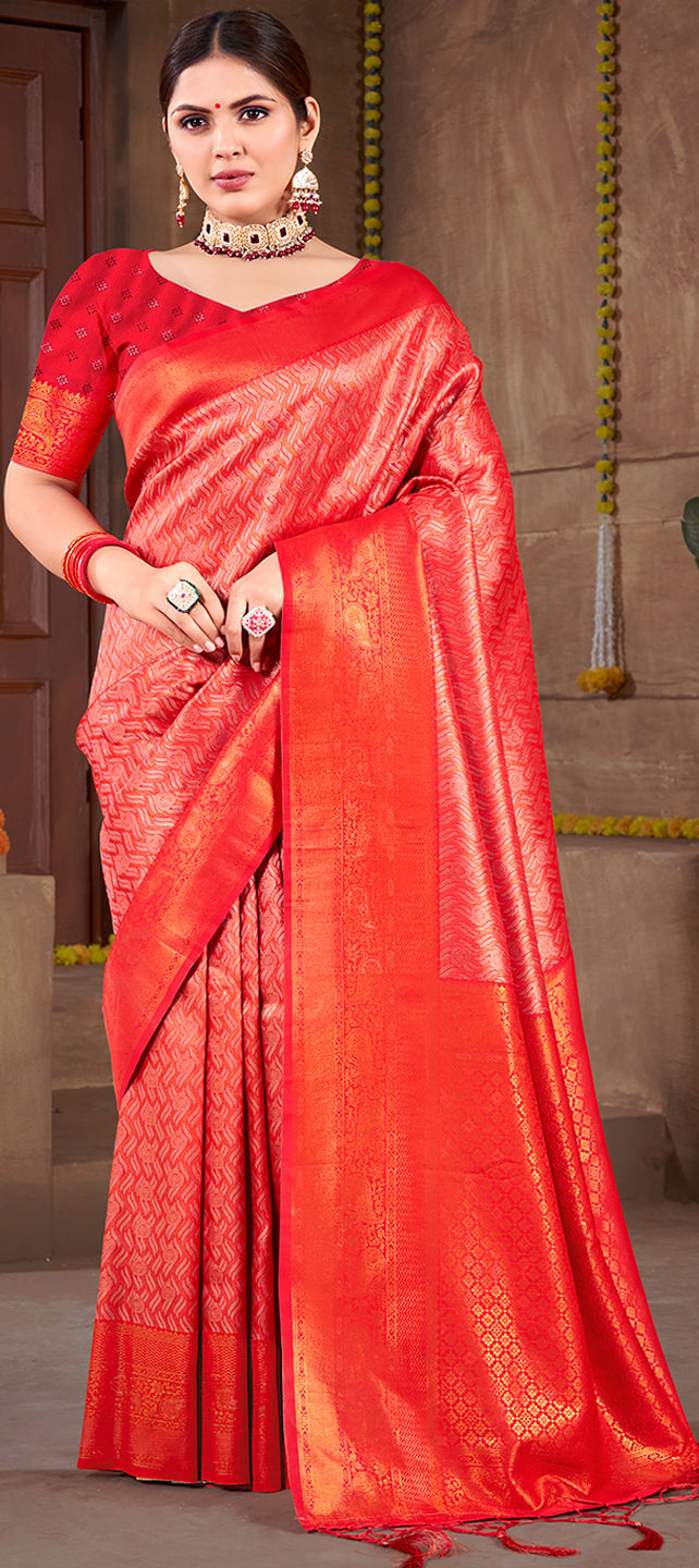 Party Wear, Traditional Red and Maroon color Art Silk fabric Saree : 1952278